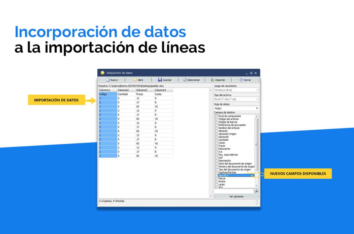 Incorporación de datos a la importación de líneas - TeamSystem | Distrito.K